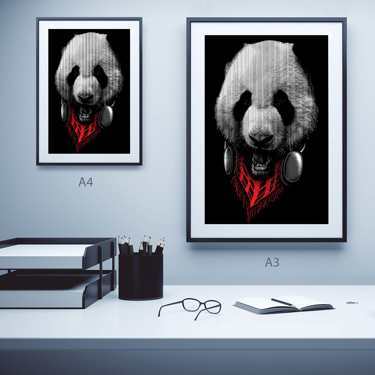 Panda With Headset Animal Music Head Matte/Glossy Poster A0 A1 A2 A3 A4 ...