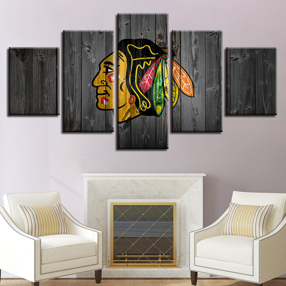 Framed 5 Piece Chicago Blackhawks Hockey HD Printed Canvas Wall Art ...