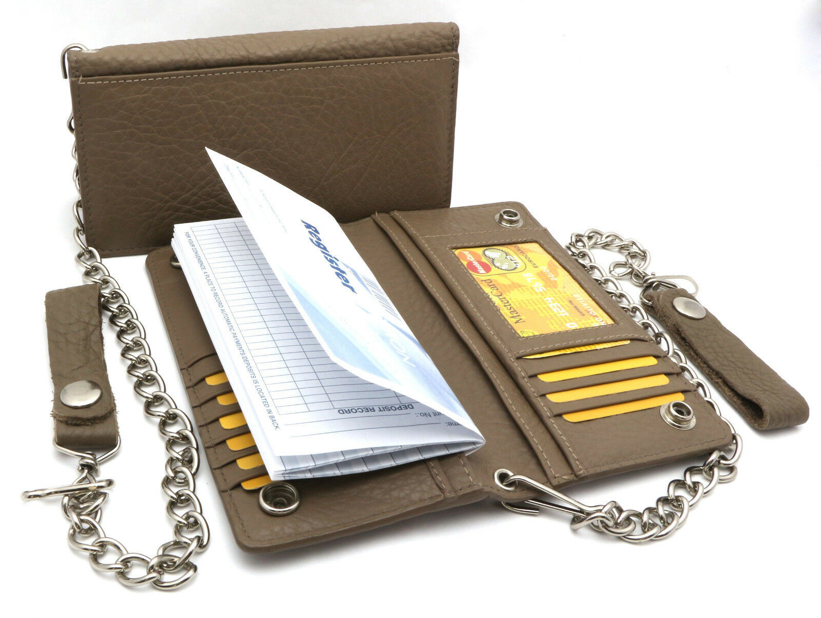 Bifold Light Brown Genuine Leather Checkbook Holder Snap Button Wallet ...