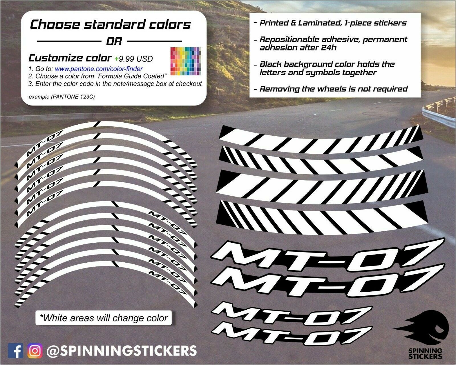 - RIM STICKER KIT Various colors - Yamaha MT-07 MT07 Wheel Stripes ...