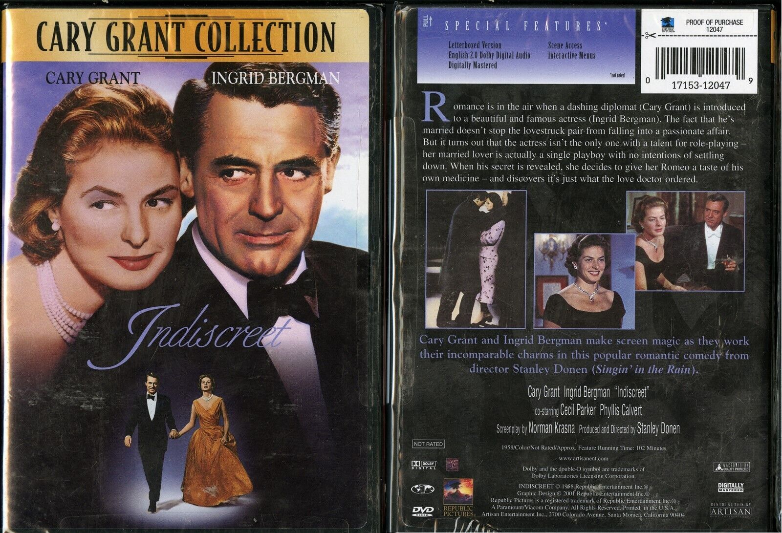 INDISCREET DVD INGRID BERGMAN CARY GRANT REPUBLIC/ARTISAN VIDEO NEW ...