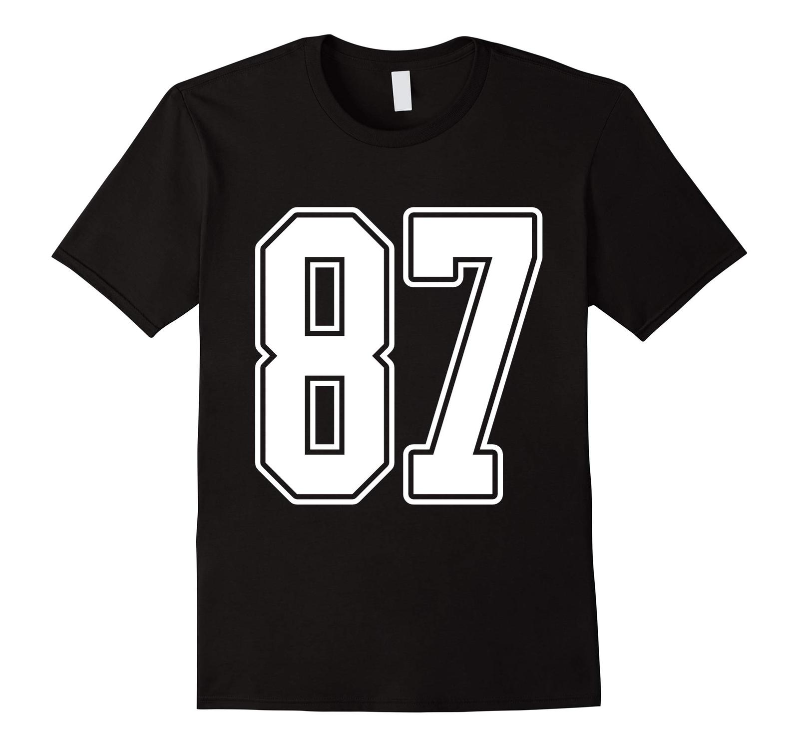 New Tee - #87 White Outline Number 87 Sports Fan Jersey Style T-Tee Men ...