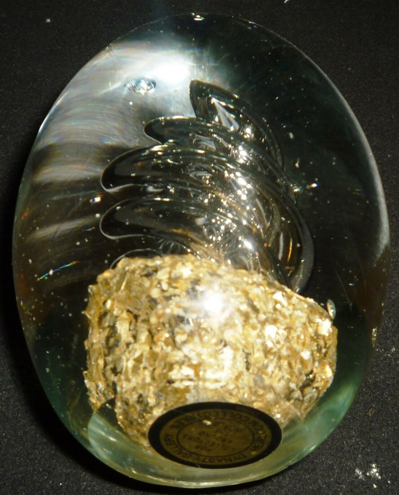 ART GLASS PAPERWEIGHT GOLD GLITTER SWIRL DYNASTY GALLERY HEIRLOOM ...