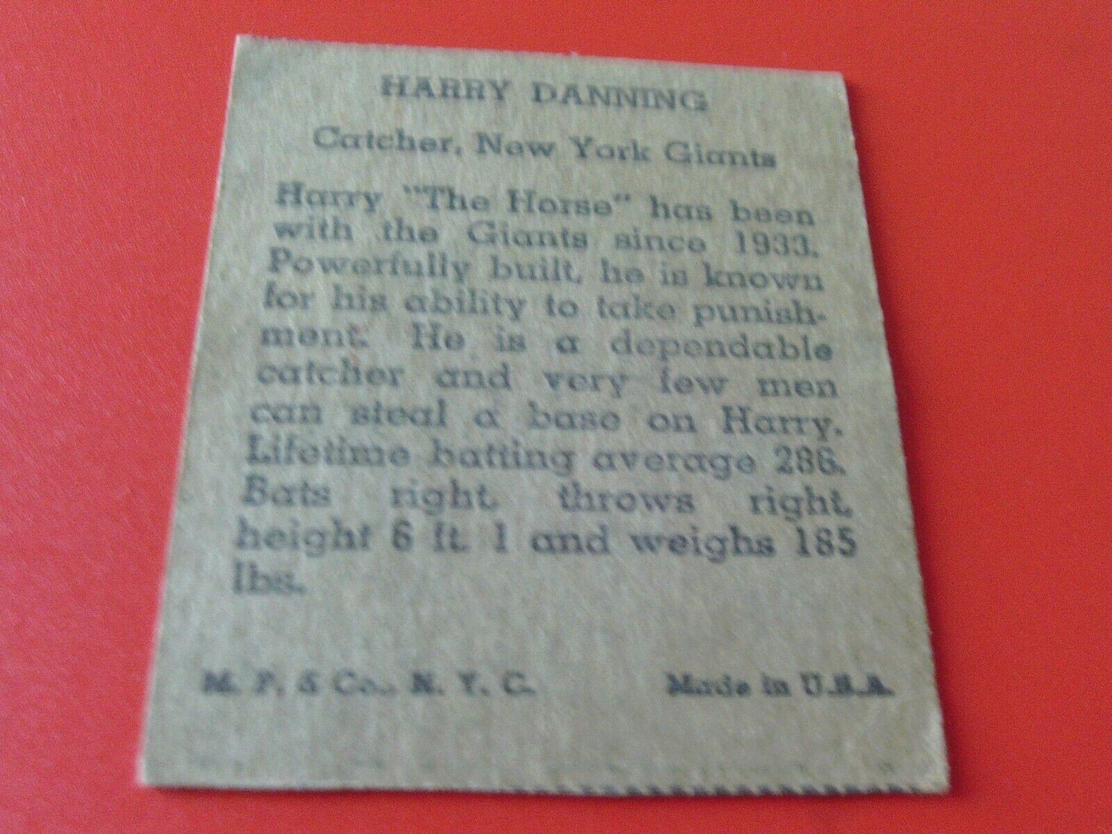 RARE 1943 MP + CO (R302-1) HANK DANNING STRIP CARD N.Y. GIANTS BASEBALL ...