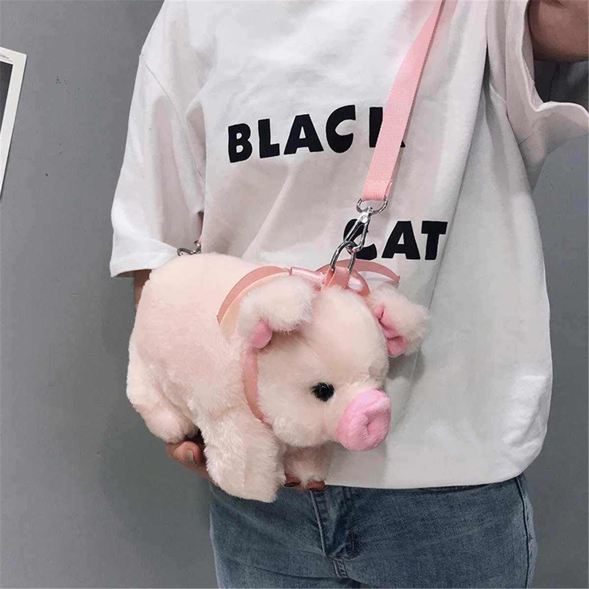 Fluffy Pink Pig Bag Women Cartoon Pig Sling Bag Fluffy Animal Crossbody ...