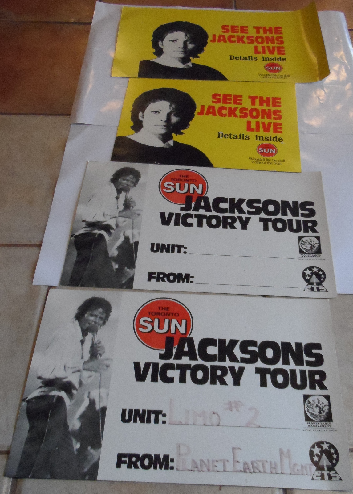 MICHAEL JACKSON JACKSONS VICTORY TOUR 4 POSTERS 1984 DAY OF LIMO ...