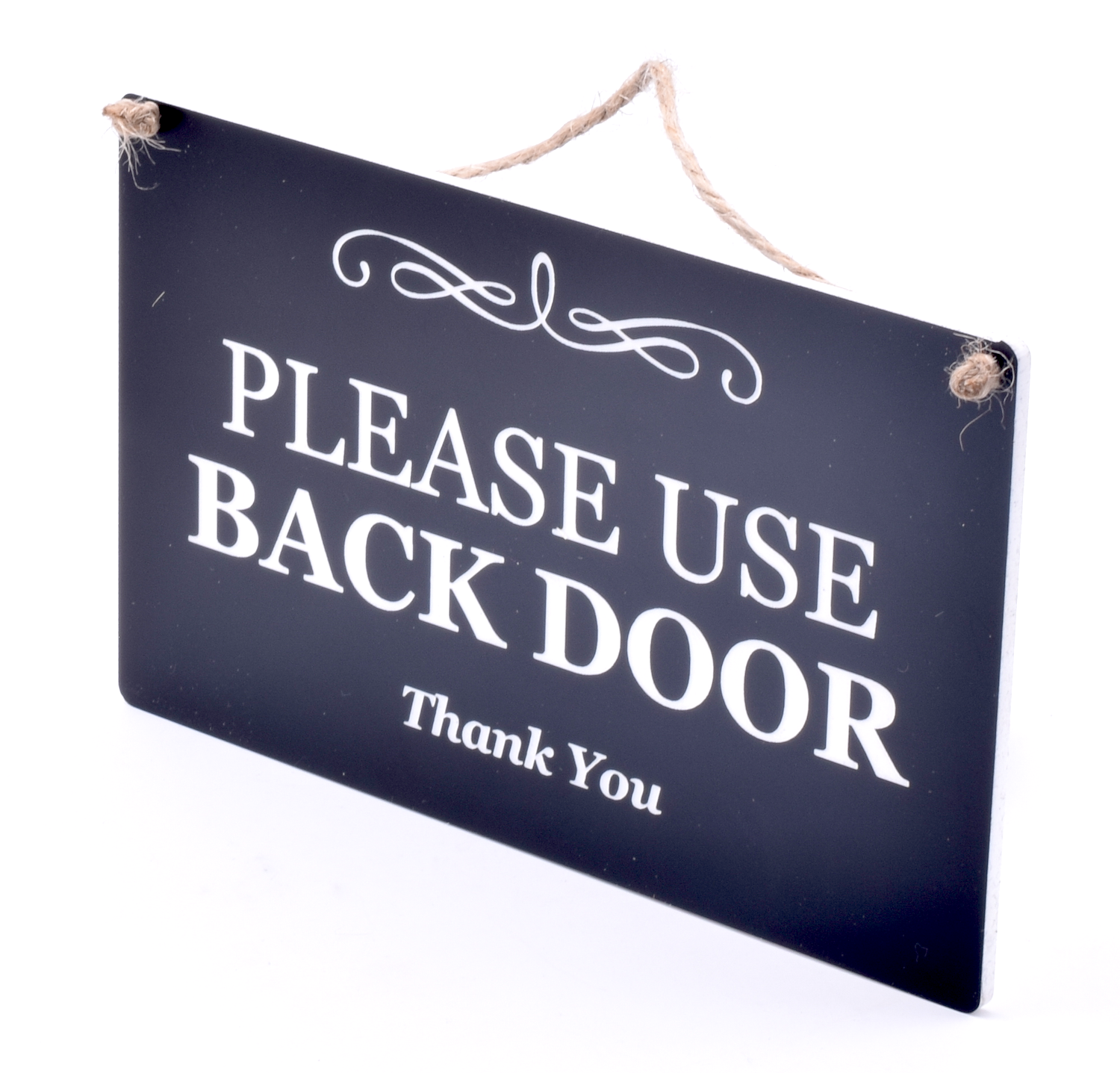 Stylish Black and White Engraved, Please Use Back Door', Sign Plaque ...