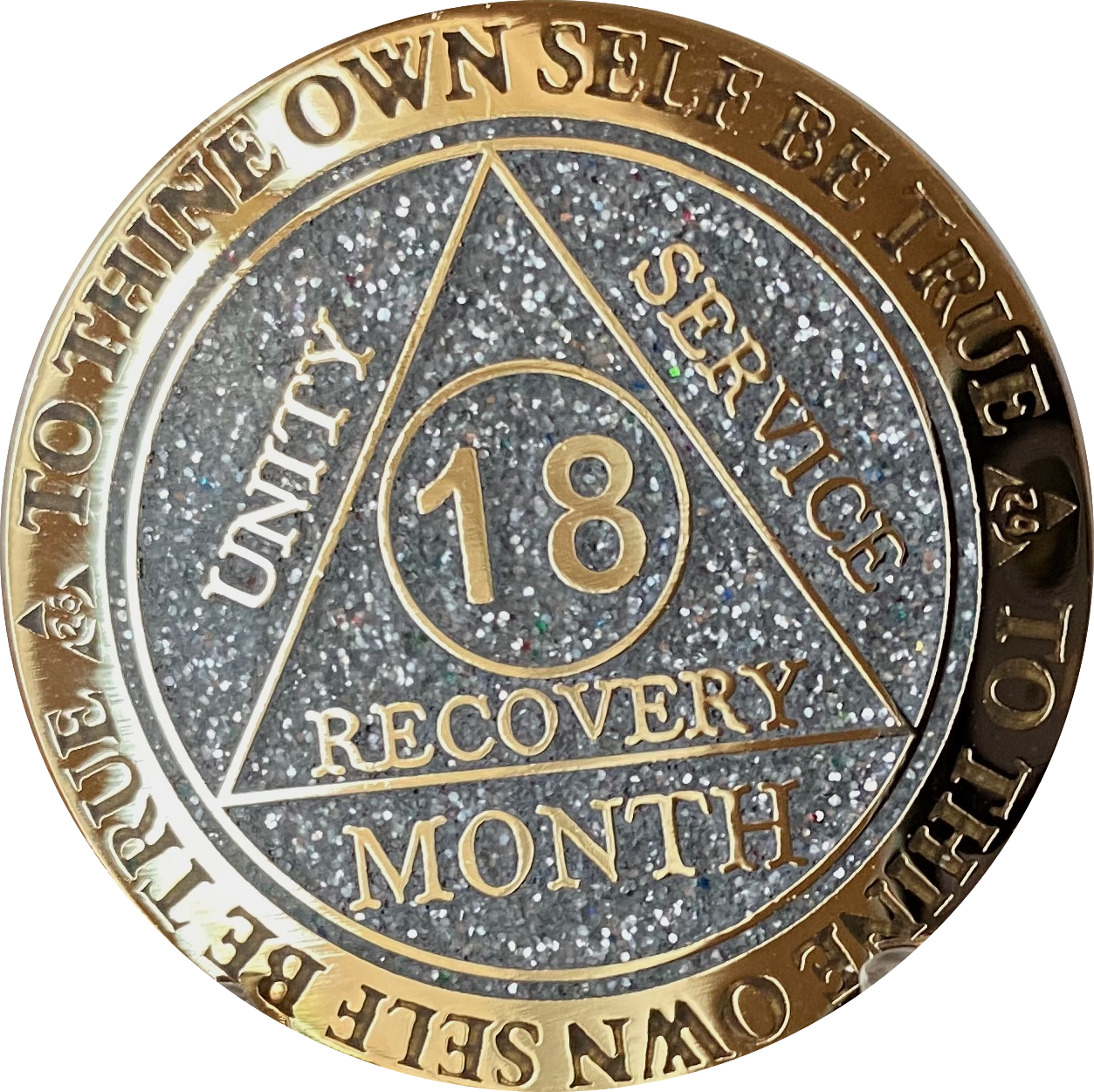 18 Month AA Medallion Recoverychip Reflex Silver Glitter Sobriety Chip ...