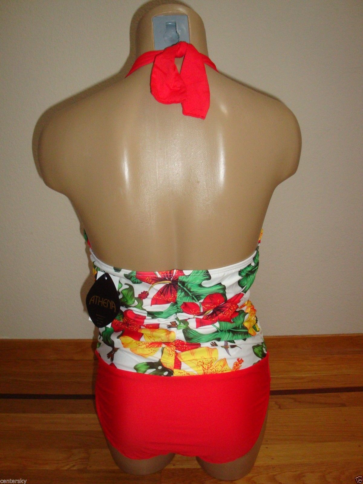New Athena 1 Piece Halter Fauxkini Swimsuit Tropical Print Hummingbirds ...