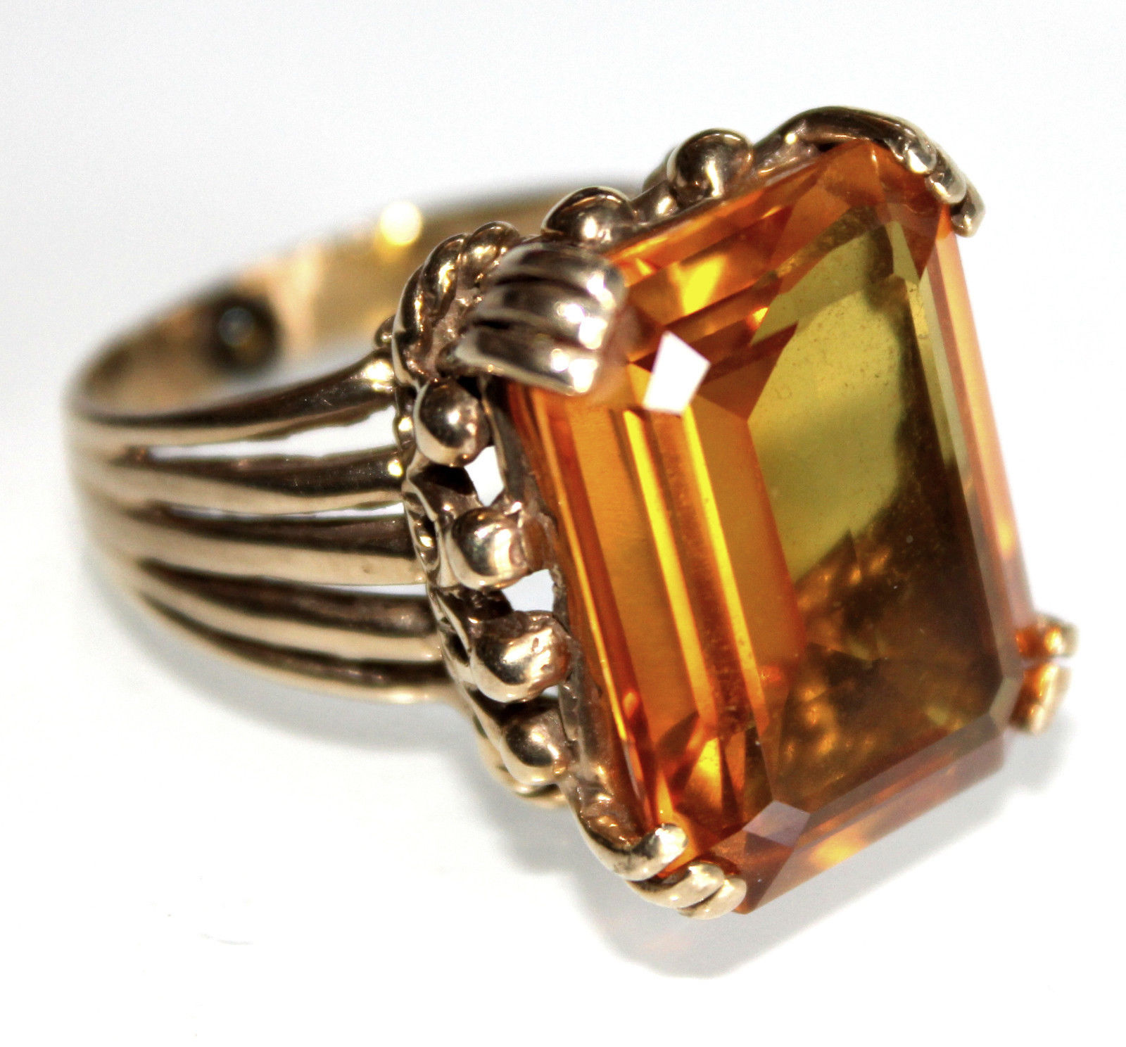 Vintage 20K Yellow Gold Orange Topaz Ring 20+ ct. Ornate Size 7.75 8 ...