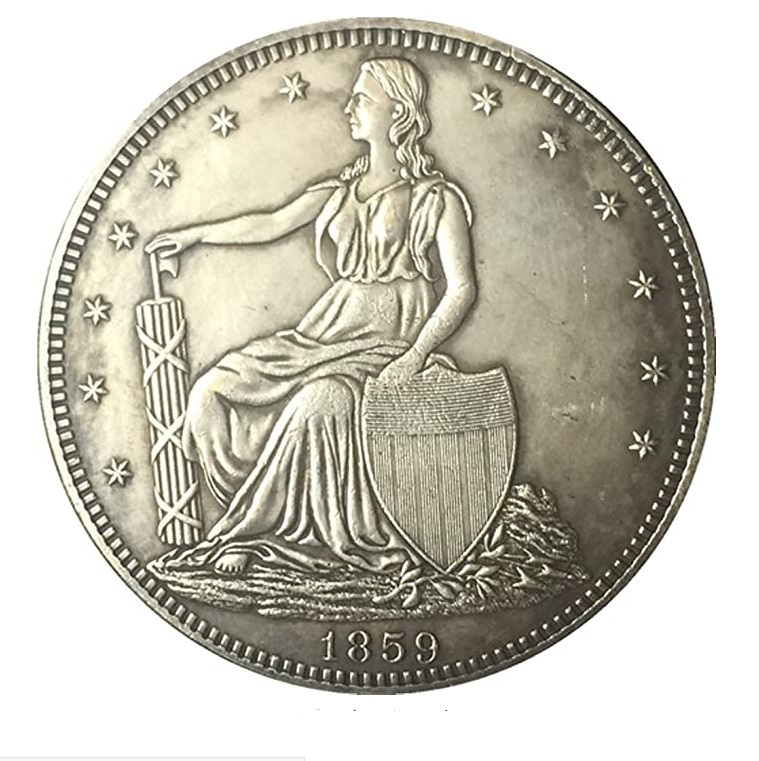 Rare Antique USA United States 1859 Seated Liberty Dollar Silver Color ...