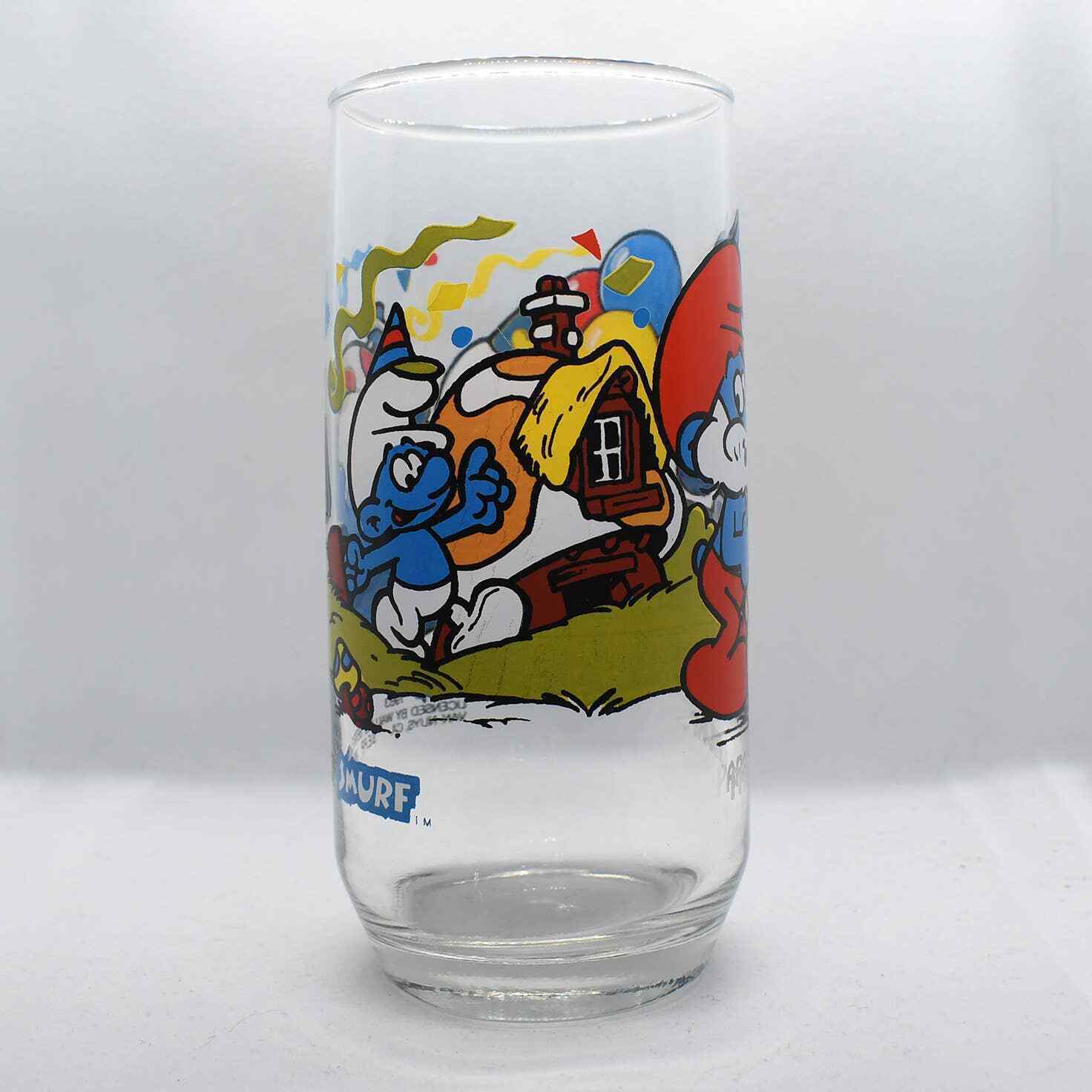 Vintage Smurfs Glass Cup Papa Smurf Cartoon 1983 Retro Collectible ...