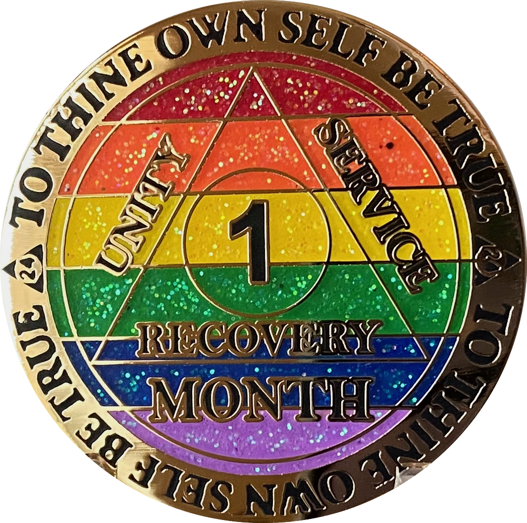 1 Month AA Medallion Recoverychip Reflex Rainbow Glitter Sobriety Chip ...