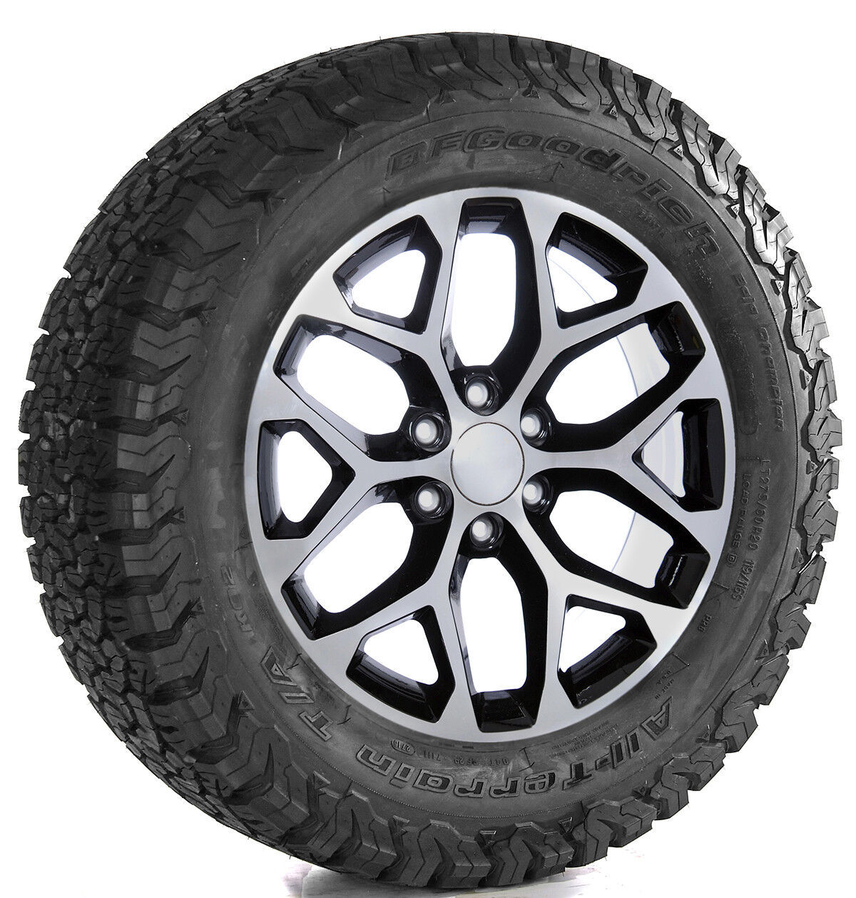 GMC Sierra 20" Black & Machine Snowflake Wheels Rims BFG 275/60R20 AT ...