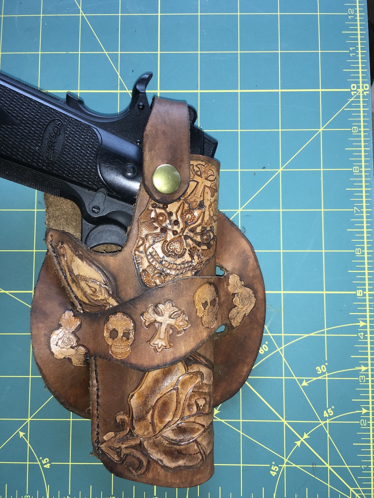 Handmade Leather Gun Holster 1911 Custom Carving - Holsters