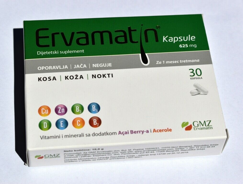 Ervamatin 30 Capsule 625mg anti hair loss, skin and nails one month ...