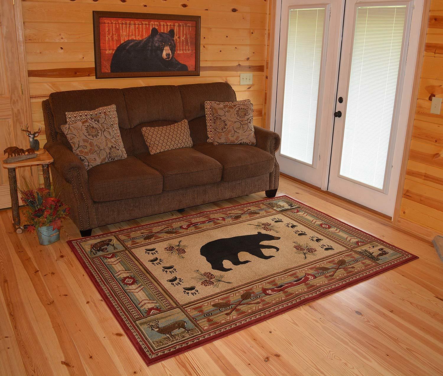 Rustic Lodge Bear Moose Red 5x7 Area Rug 5 3x7 3 Area Rugs