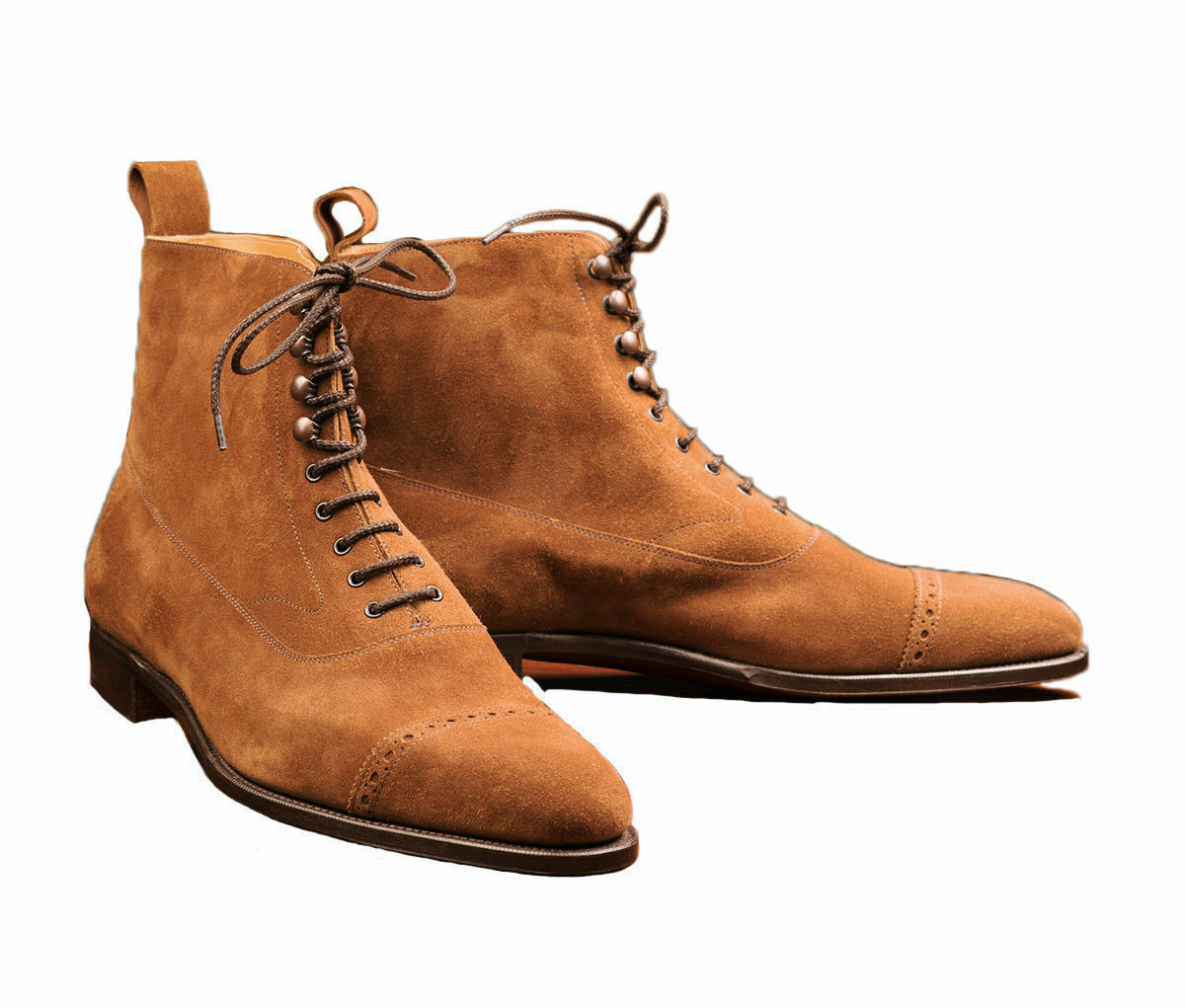 Men Tan Suede Cap Toe High Ankle Handmade Vintage Leather Lace Up Boots ...