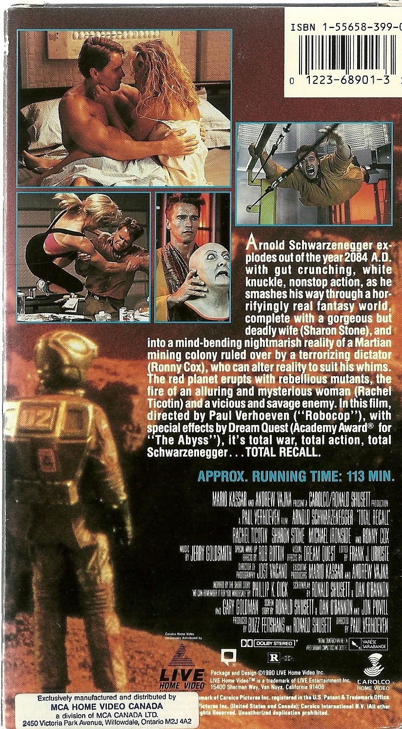 Total Recall VHS Arnold Schwarzenegger Sharon Stone Rachel Ticotin ...