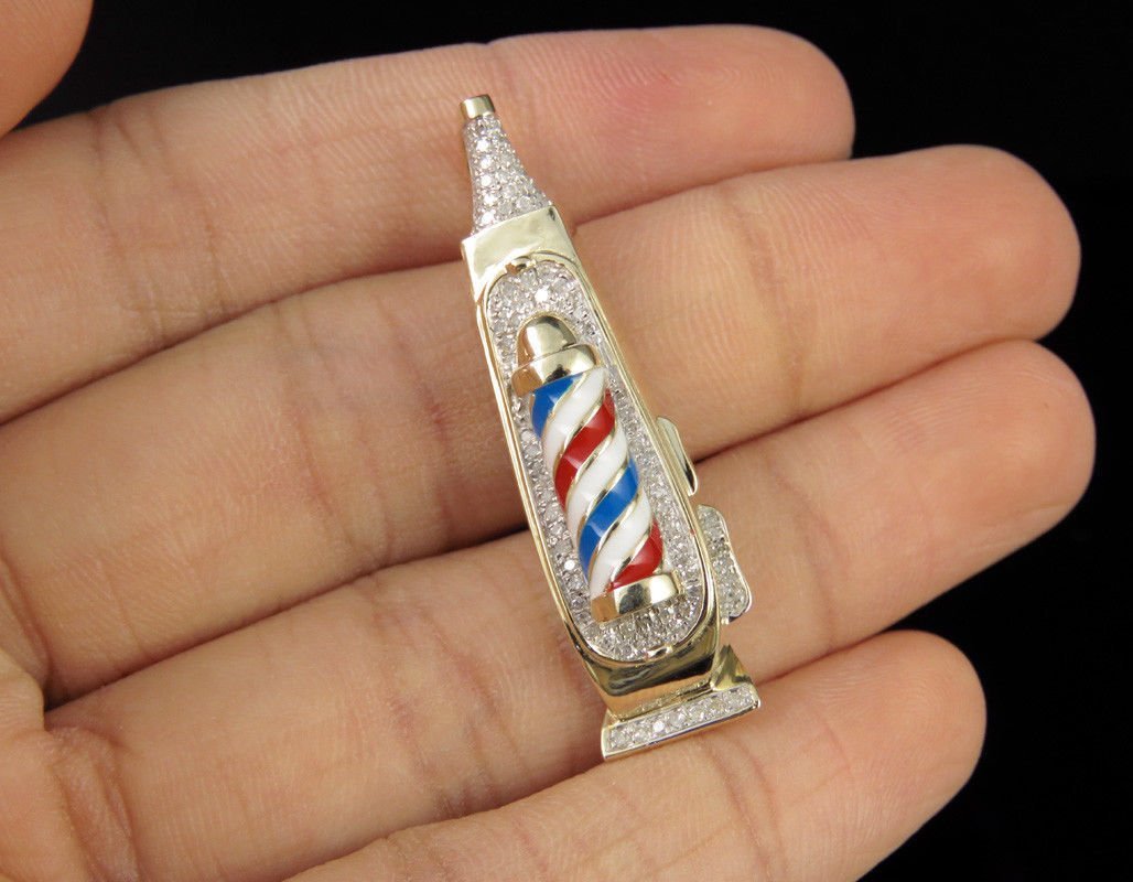 10K Solid Yellow Gold Hand made Barber Pole Clipper Diamond Pendant 1/3 ...