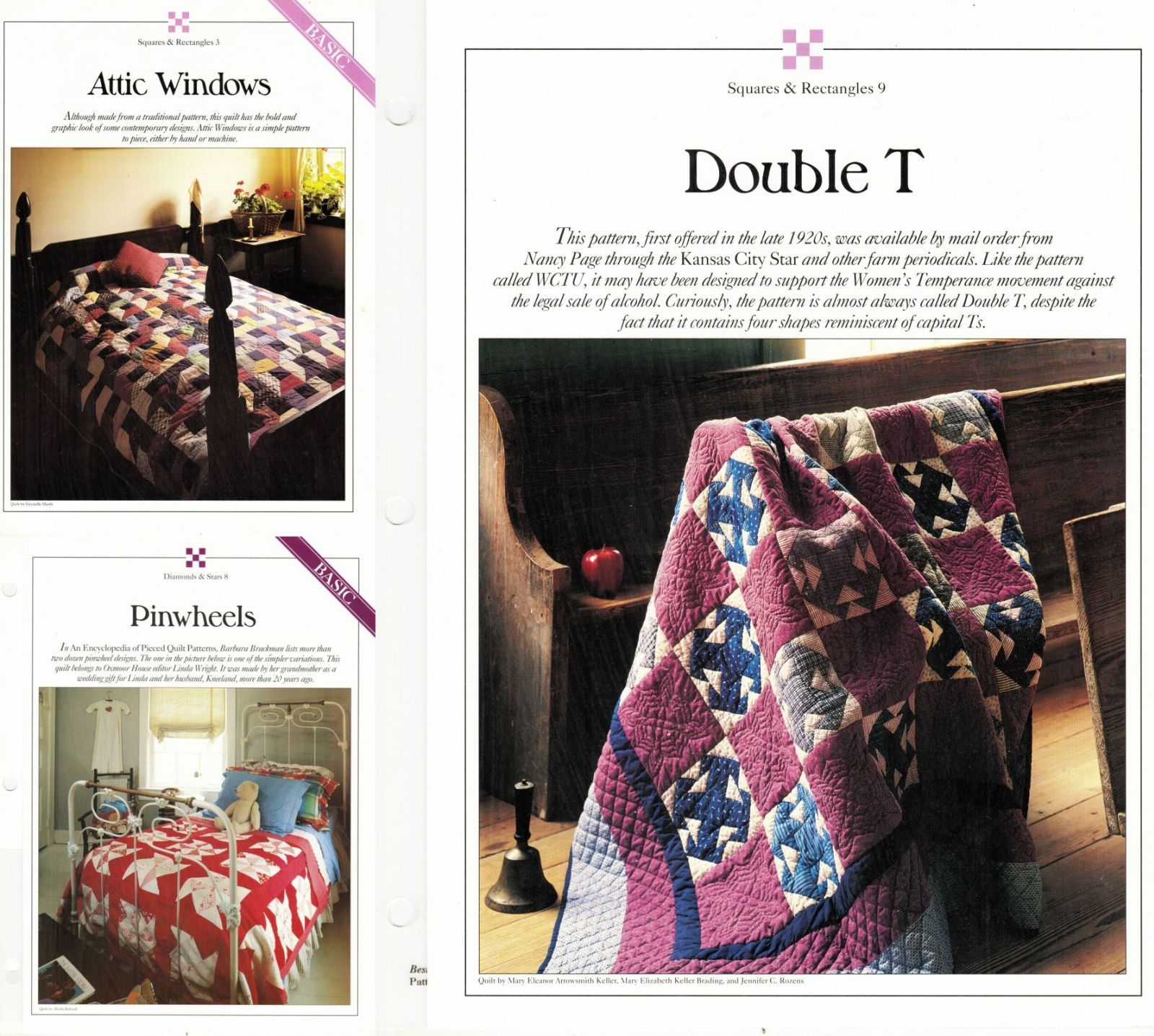 3x Quilt Applique Double T Pinwheels Attic Windows Plastic Template ...