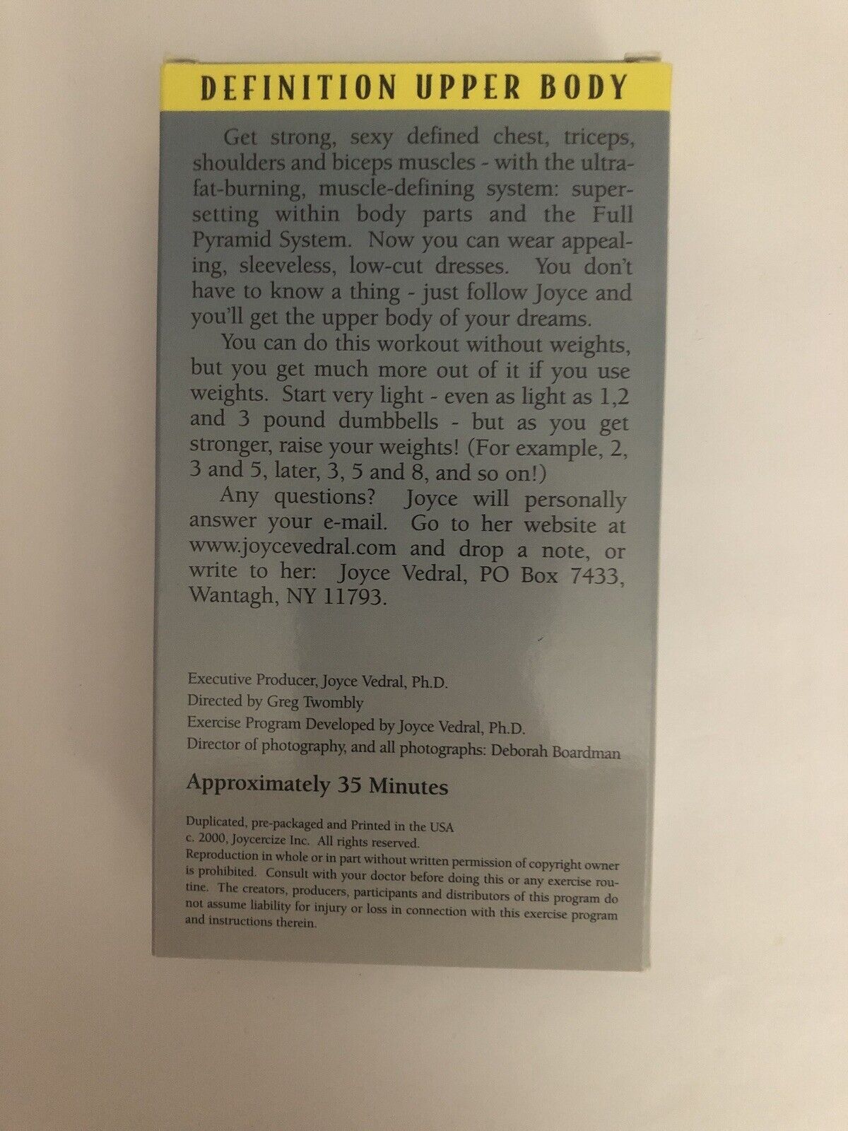 Joyce Vedral-The Definition Workout Upper Body(VHS 2000)TESTED-RARE ...