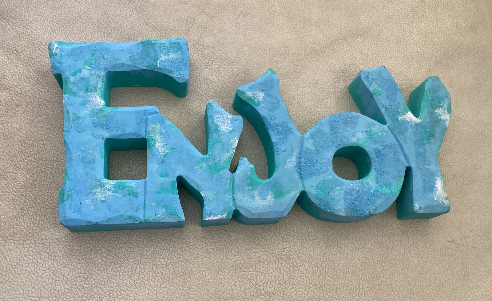 Wooden "ENJOY" Sign Freestanding Plaque Turquoise Color 12" x 5 ...