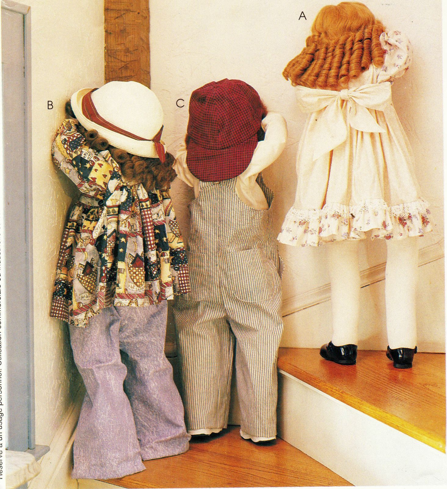 Three 36" Time Out Cry Baby Pouting Dolls & Clothes Dress Overalls Sew ...