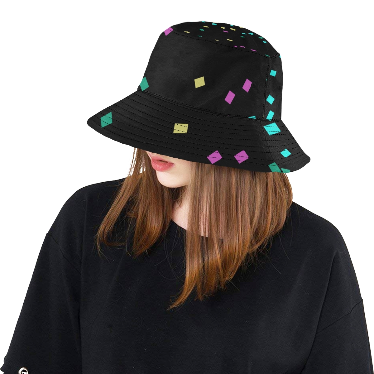 Neon 7d Shapes Dark Background Cube Fashion Fishing Sun Bucket Hats - Hats