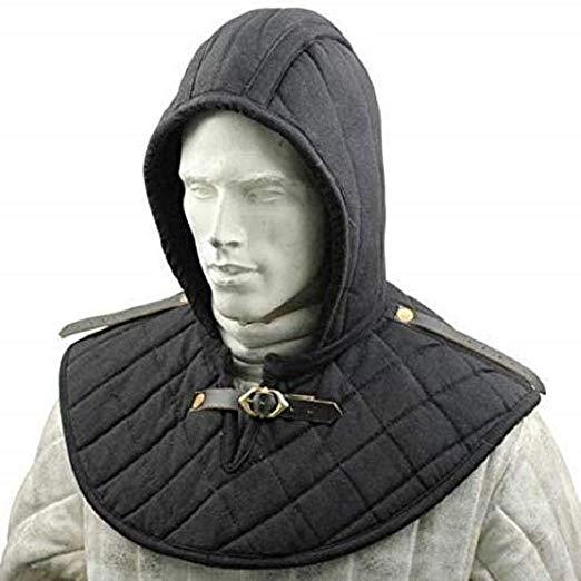 Medieval Renaissance Armor Padded Arming Cap Collar Head Neck Cotton Black SCA - Men's Accessories