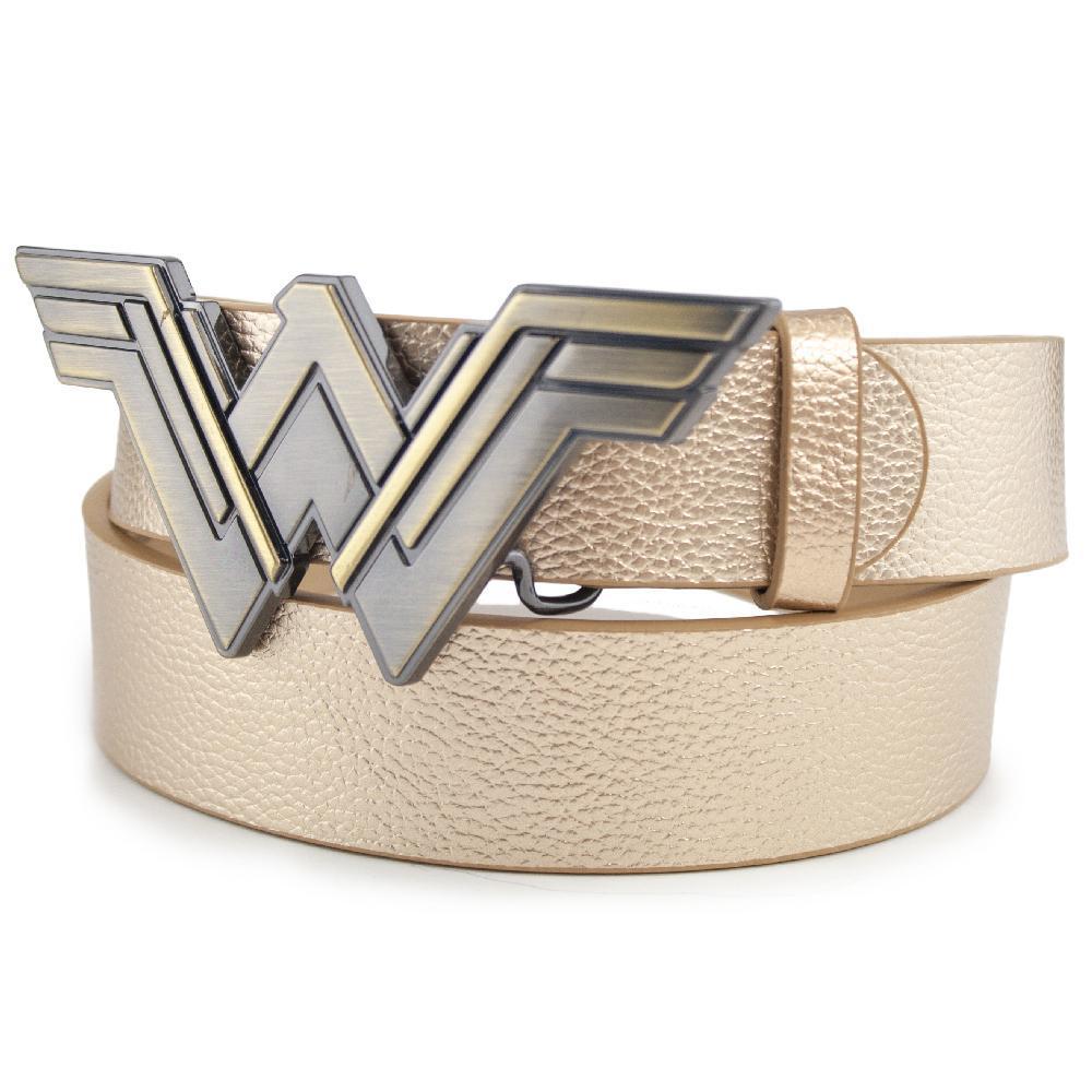 Belt - Wonder Woman Gold Cast Buckle w Gold Strap Logo - Belts