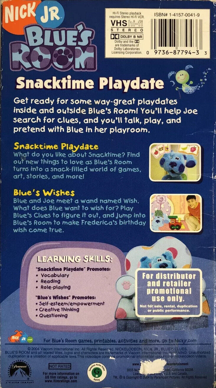 Blue's Clues Blue’s Room Snacktime Playdate(VHS 2004)TESTED-RARE ...