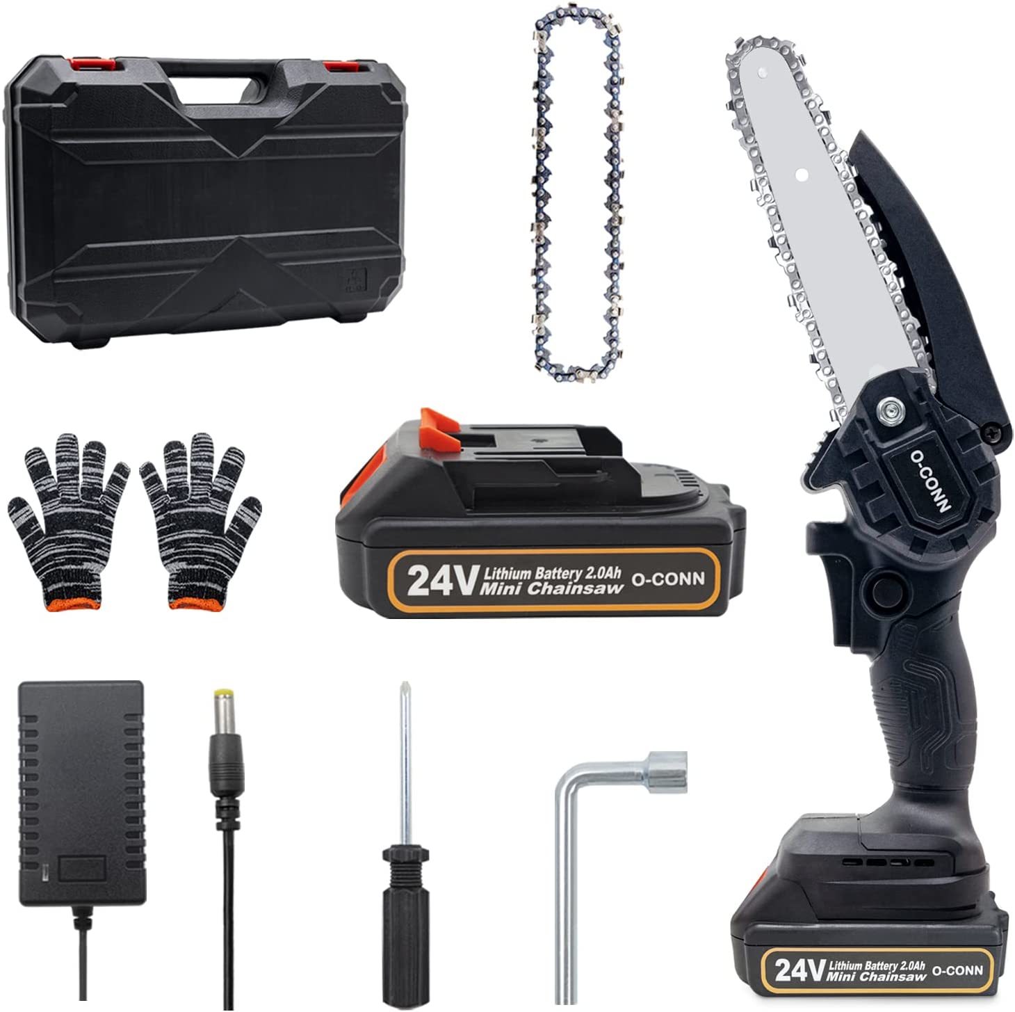 O-Conn Cordless Mini Chainsaw 6 Inch, 24V Battery Powered With A 2Point ...