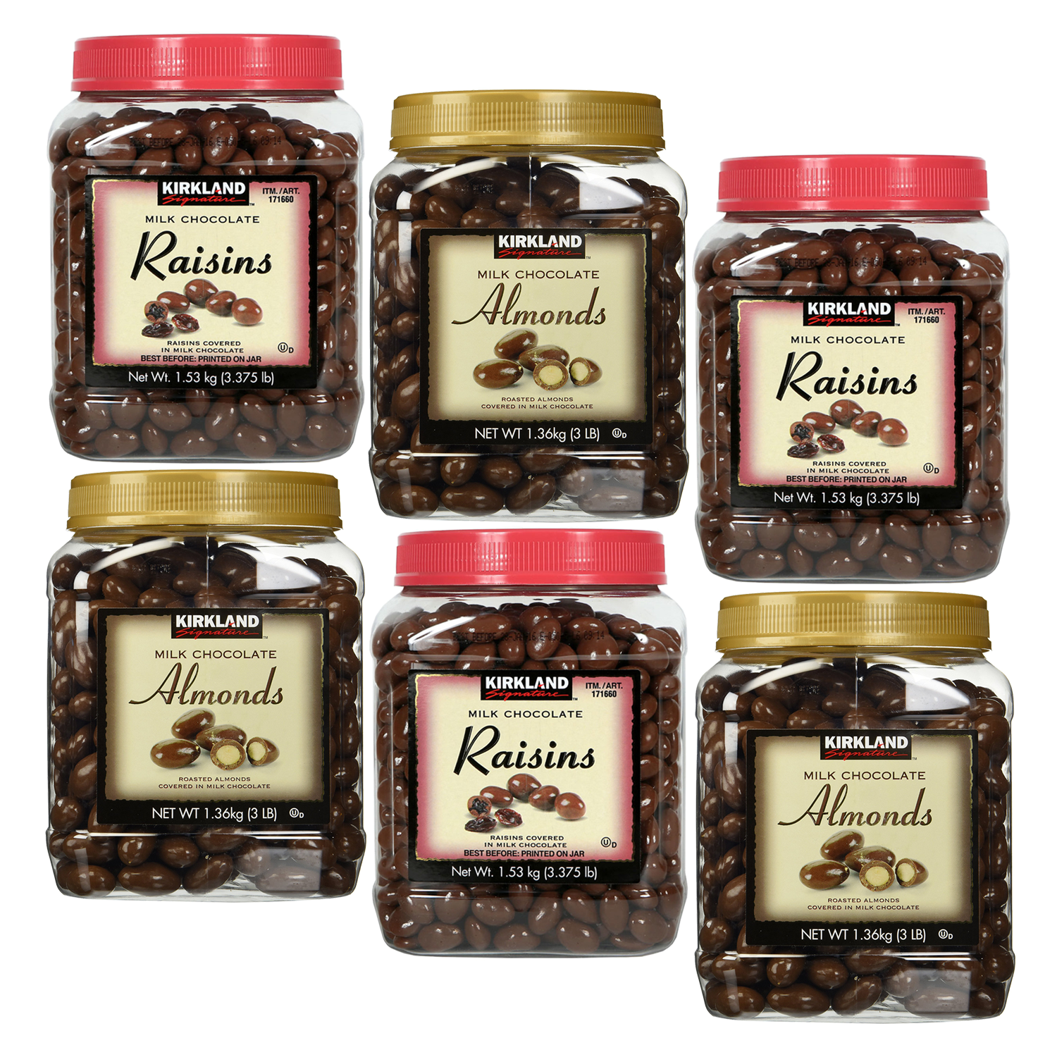 Milk Chocolate Covered Roasted Almonds Or Raisins Kirkland Signature 1