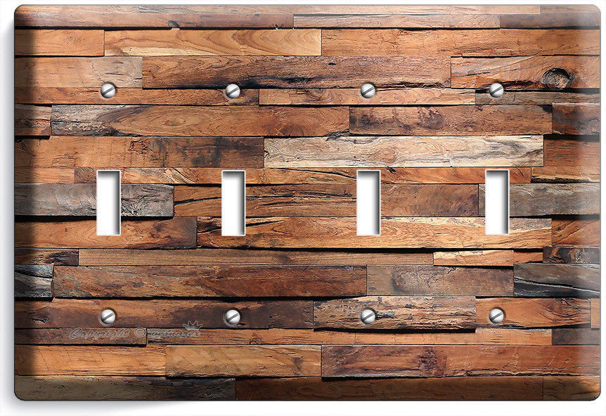 RUSTIC RANCH BARN RECLAIMED WOOD LIGHT SWITCH 4 GANG PLATES LOG CABIN ...