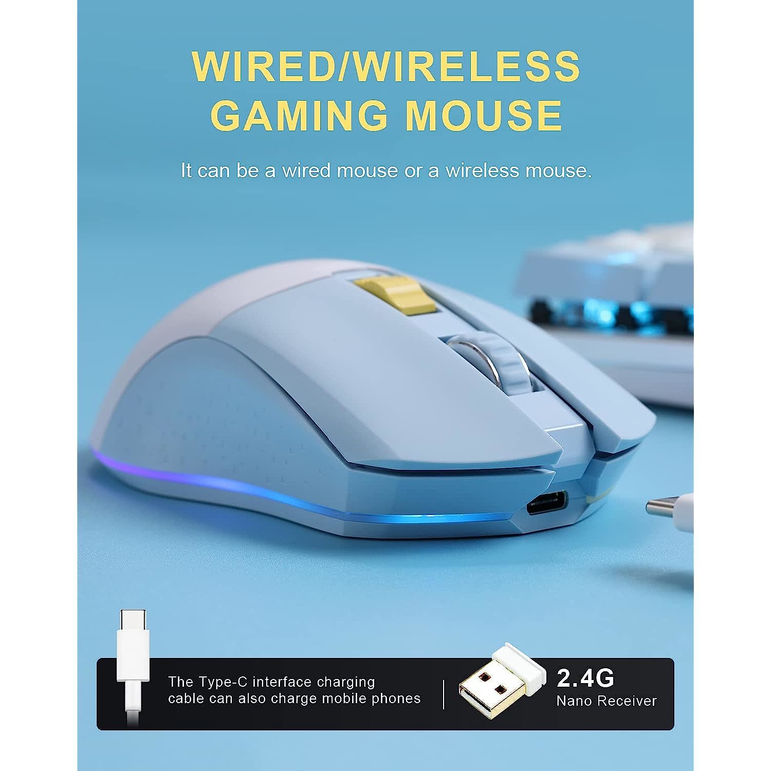 Wireless Wired Gaming Mouse Dual-Mode Rechargeable 7 Programmable ...